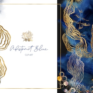 Blue and Gold Watercolor Shapes Clipart: Abstract Collage (digital ...