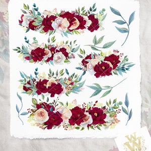 Red Floral Border Clipart, Watercolor Peonies Clip Art, Peony Png ...