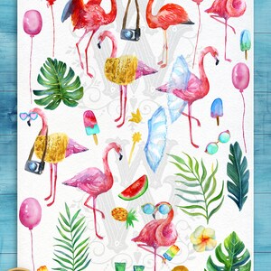 Watercolor Pink Flamingo Clipart Tropical Summer Beach Clip - Etsy