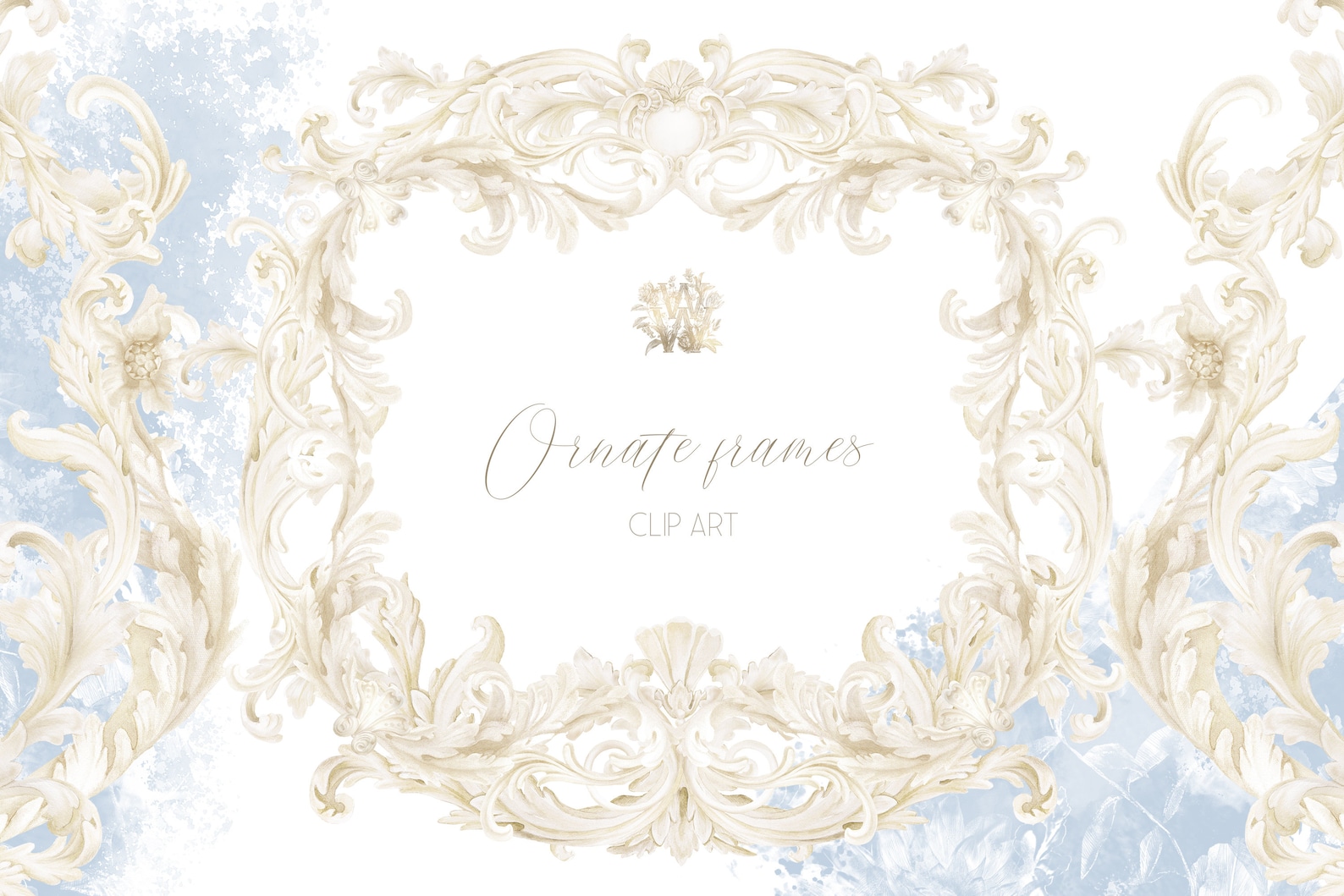 Watercolor Baroque Frames Clip Art, Ornaments Clipart, Vintage ...