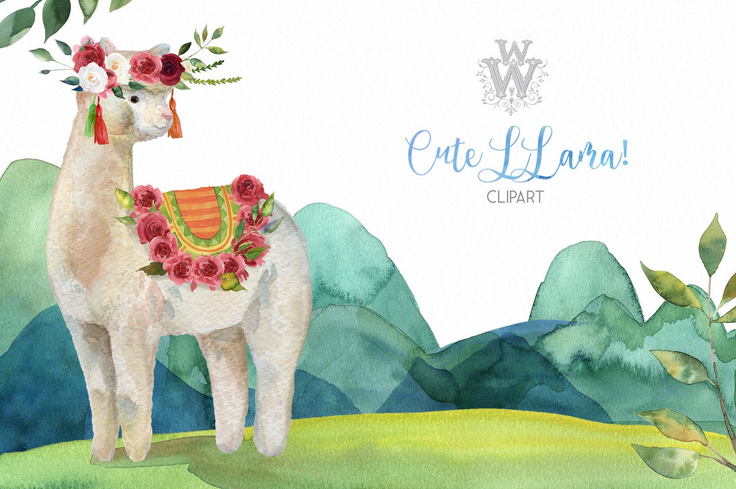 Llama Watercolor Alpaca Clipart Cute Animal Baby Shower Tribal - Etsy