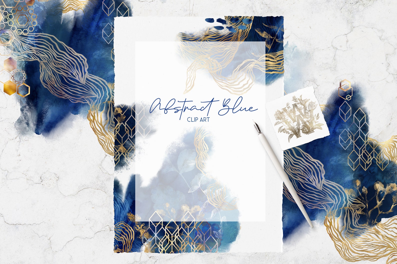 Blue and Gold Watercolor Shapes Clipart Abstract Collage Clip - Etsy Canada