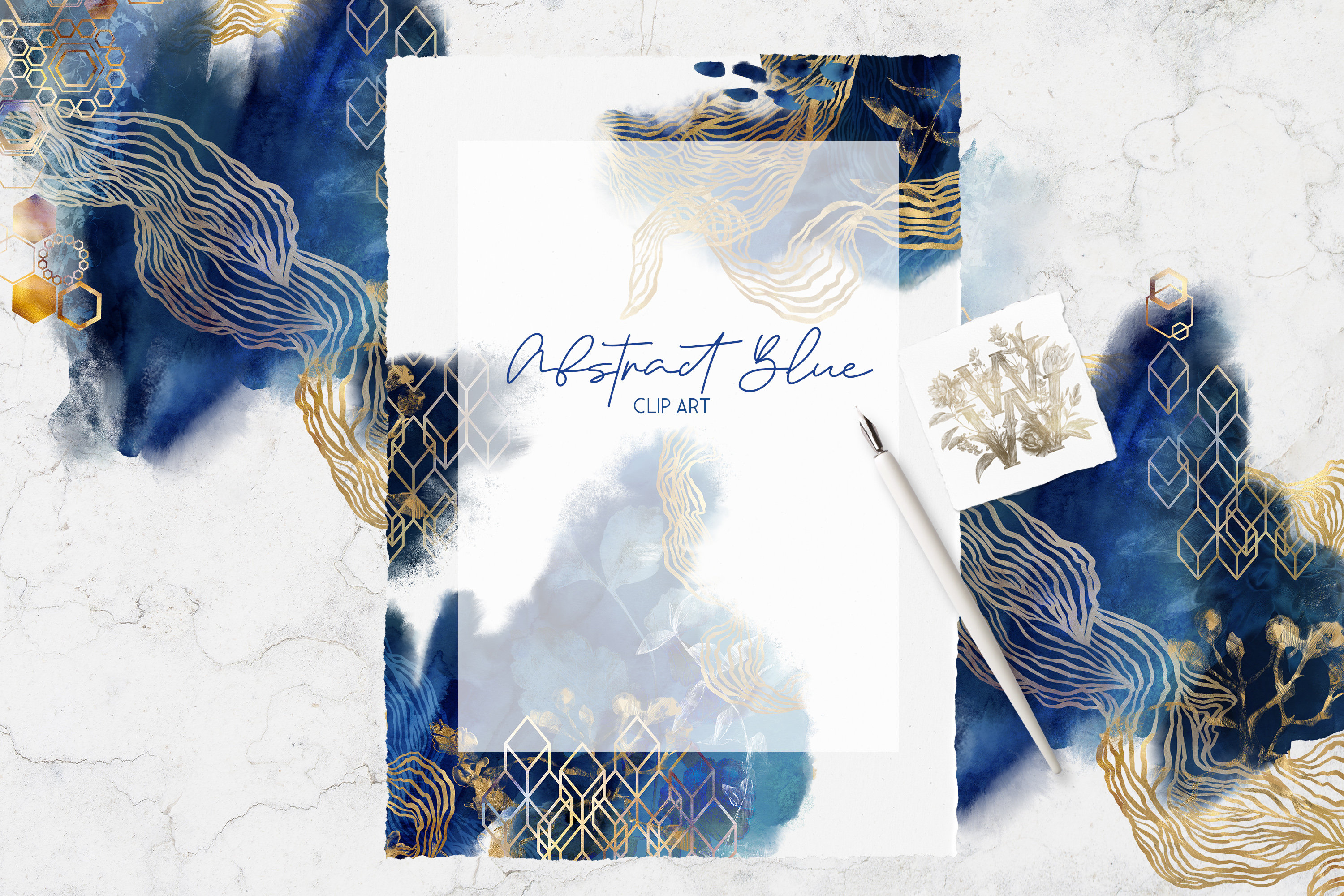 Blue and Gold Watercolor Shapes Clipart Abstract Collage Clip - Etsy