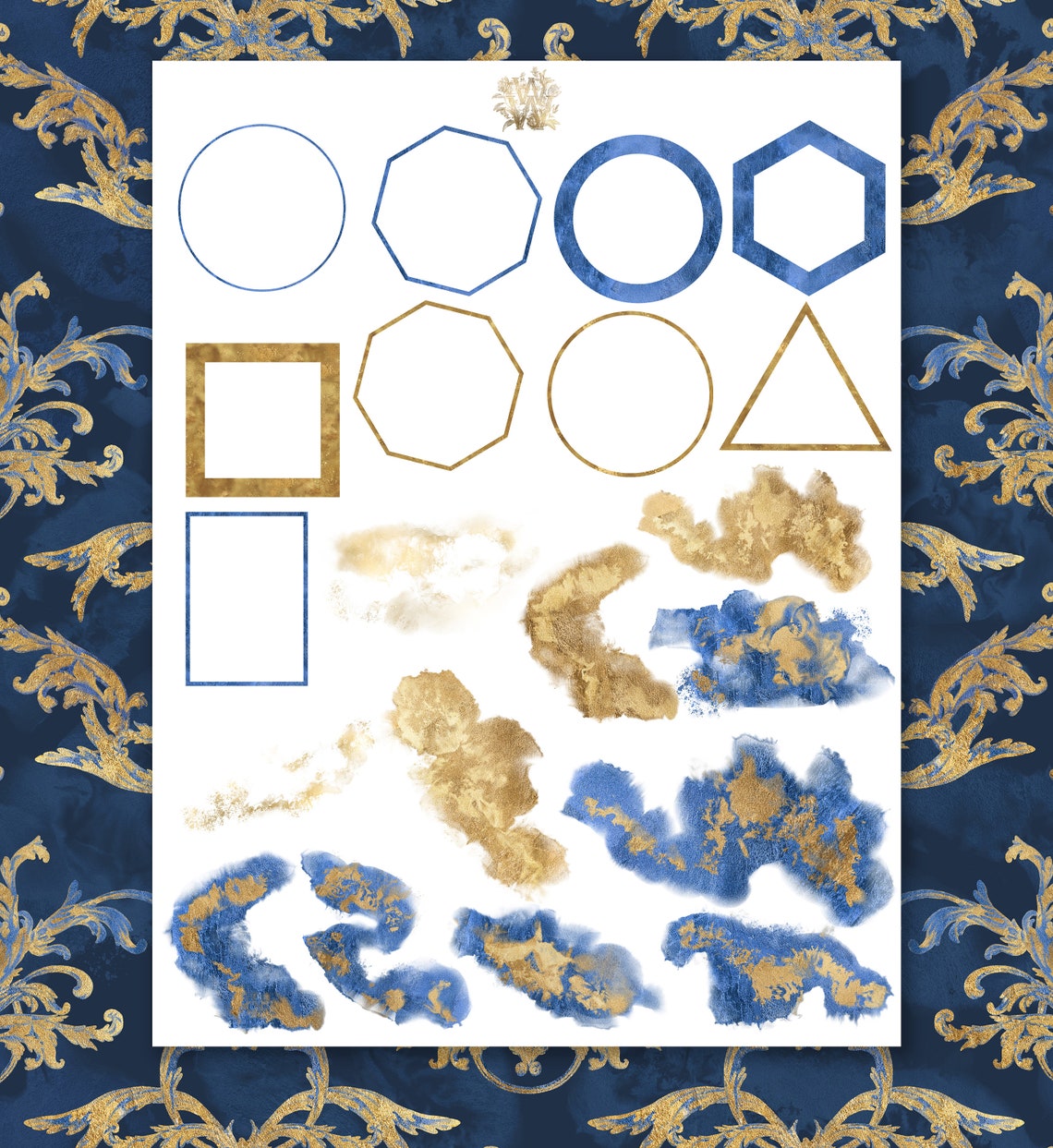 Gold & Blue Baroque Clip Art Bundle: Royal Wedding Frames (PNG) - Etsy