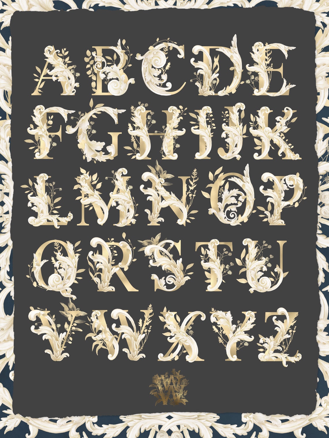 Gold Foil Monogram Letters Clipart: Watercolor Baroque Initials (PNG ...