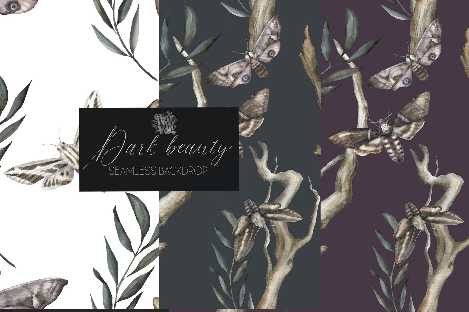 Dark Watercolor Gothic Seamless Pattern Gothic Wedding - Etsy