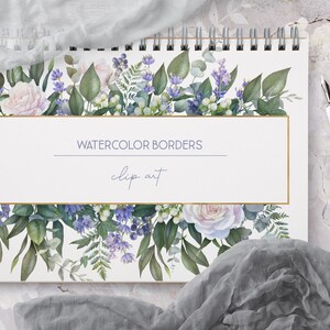White Rose Border Clip Art, Watercolor Floral Wedding Frame Clipart ...