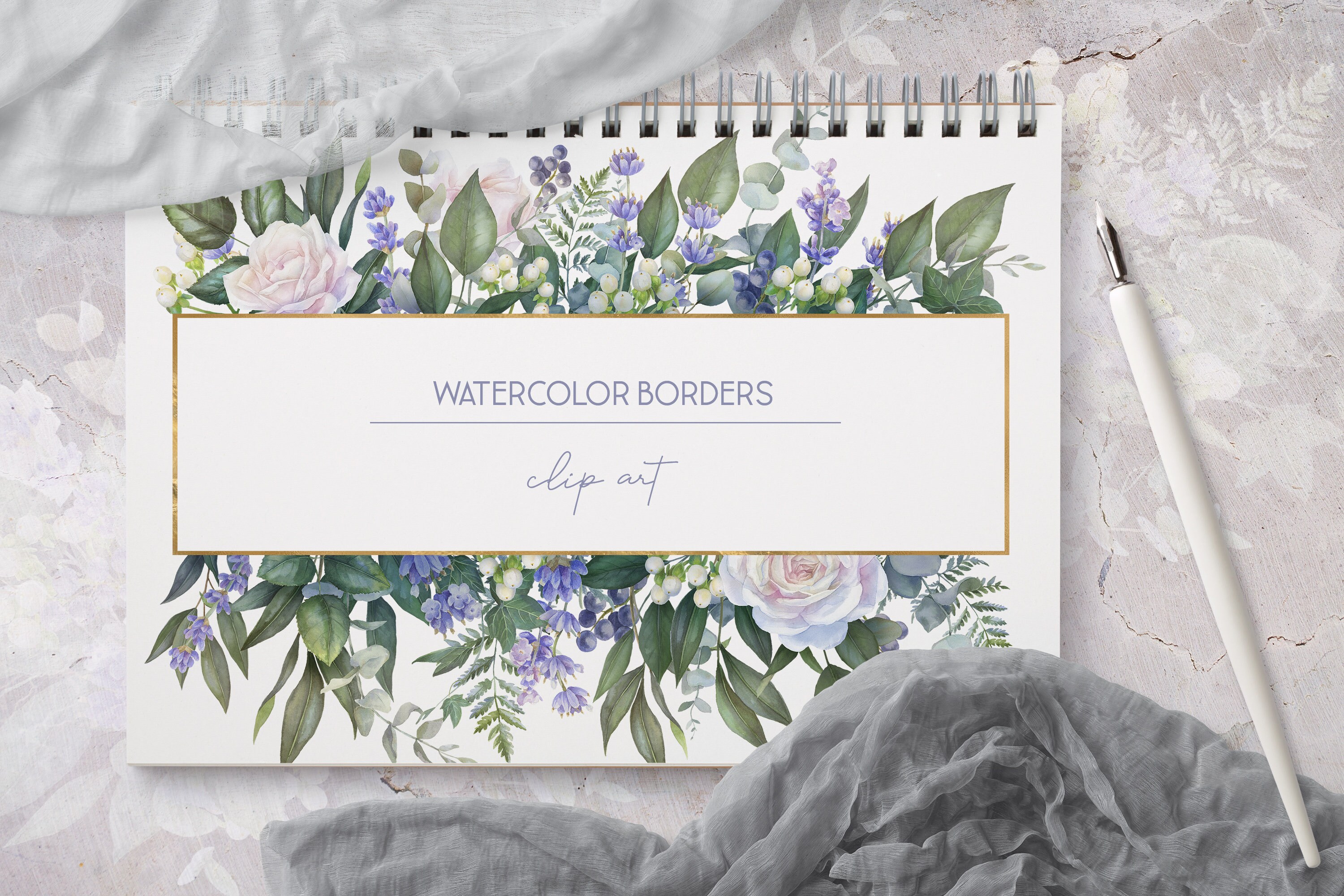 White Rose Border Clip Art Watercolor Floral Wedding Frame | Etsy