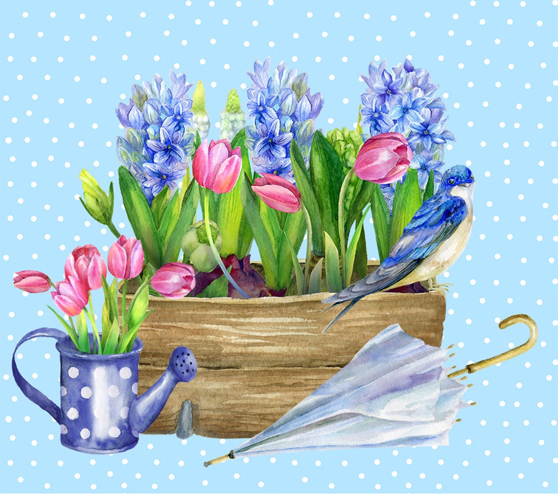 Watercolor Spring Floral Clip Art Bird Clipart | Etsy