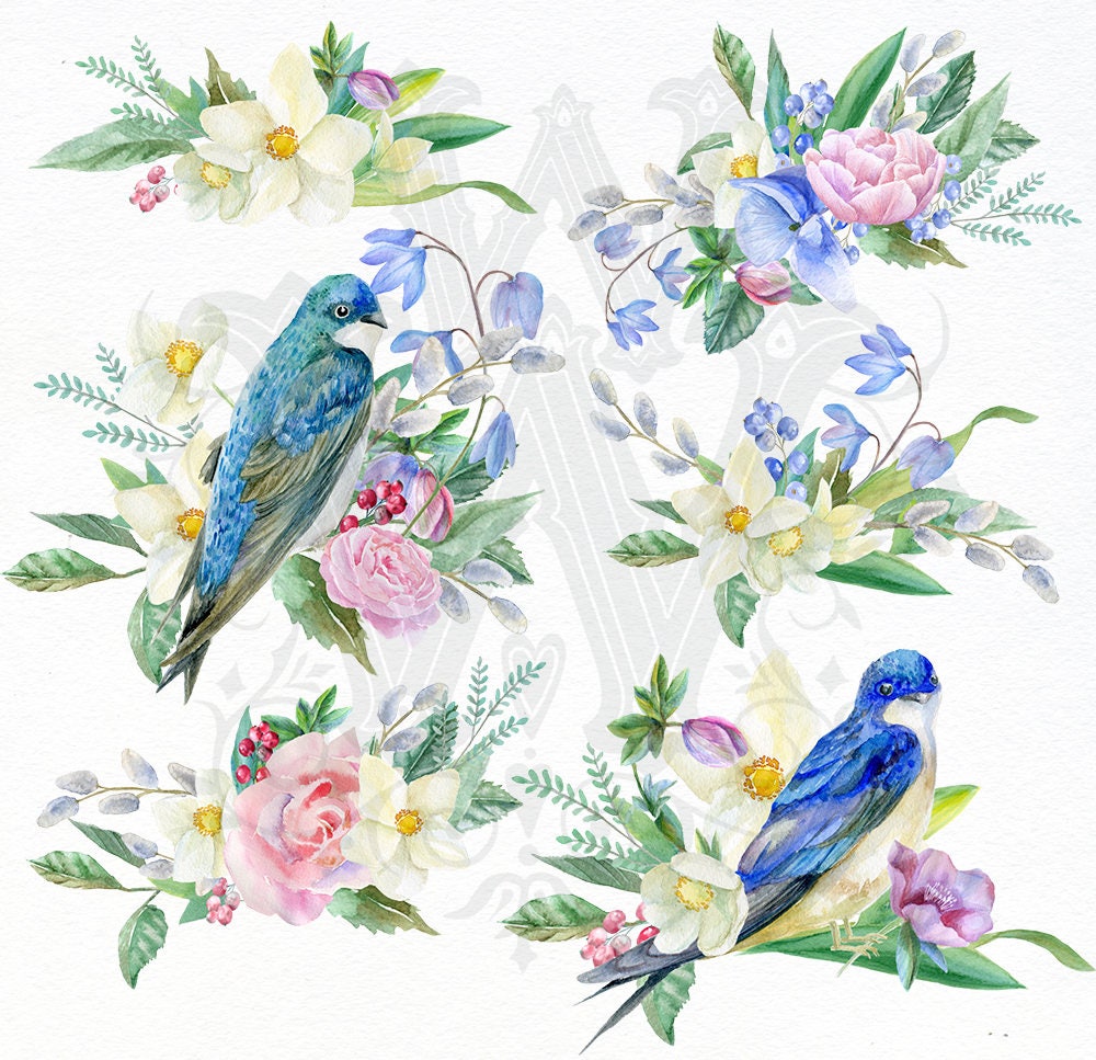 Watercolor Spring Clipart Wedding Wreath Clip Art Rustic - Etsy