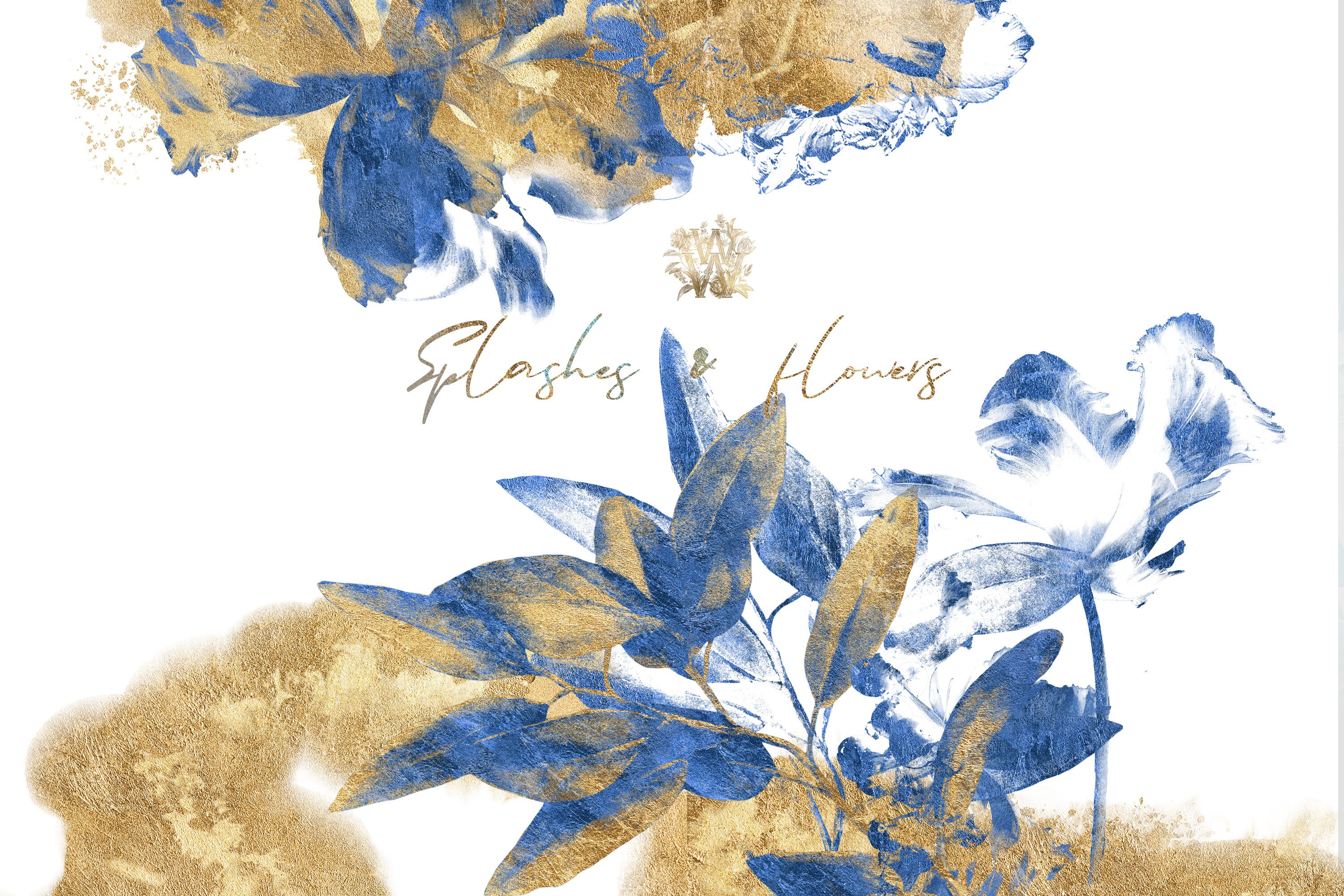 Gold and Blue Flower Clipart Gold Foil Abstract Shapes Clip - Etsy