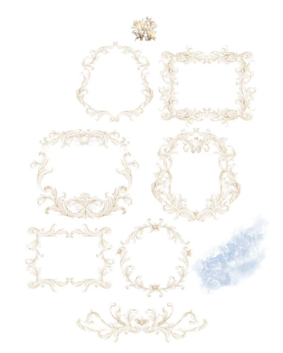 Watercolor Baroque Frames Clip Art, Ornaments Clipart, Vintage ...