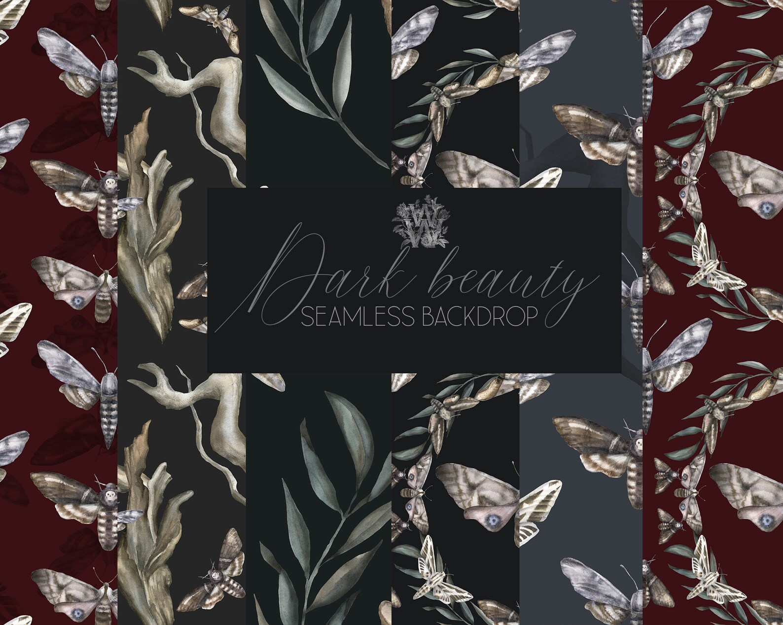 Dark Watercolor Gothic Seamless Pattern Gothic Wedding - Etsy