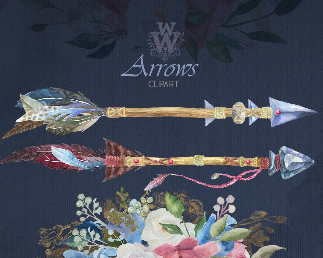 Boho Watercolor Arrow Clipart – Hand-painted Floral Arrows & Feathers ...