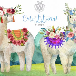 Llama Watercolor Alpaca Clipart Cute Animal Baby Shower Tribal Wedding ...