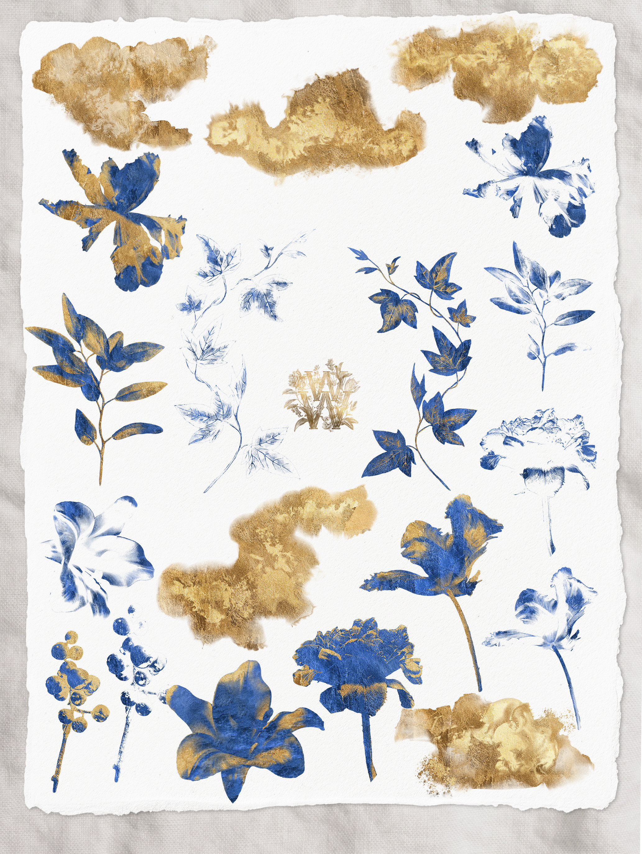 Gold and Blue Flower Clipart Gold Foil Abstract Shapes Clip - Etsy