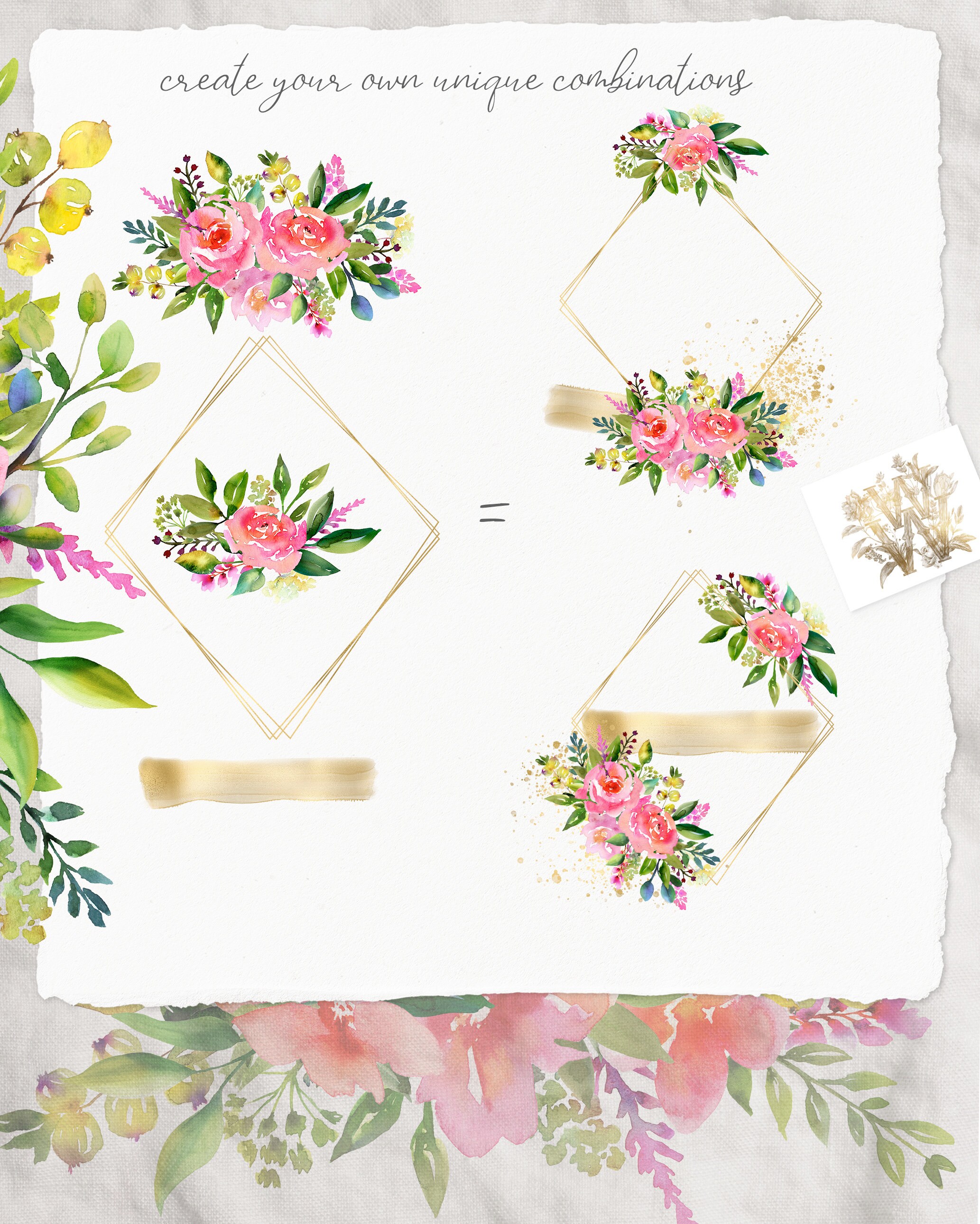 Rustic Rose Watercolor Clipart Floral Wedding Frame Clip Art - Etsy