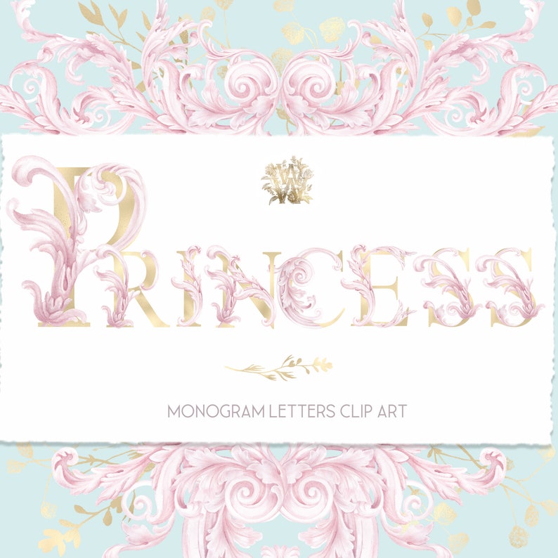 Hand-drawn Ornate Pink Alphabet Clipart, Princess Monogram Letters ...