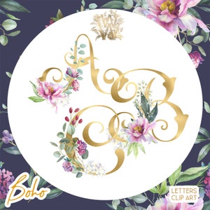 Gold Foil Floral Alphabet Clipart, Watercolor Flower Letters Clip Art ...