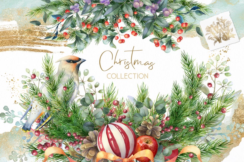Christmas Watercolor Floral Clipart Winter Wedding Border - Etsy UK