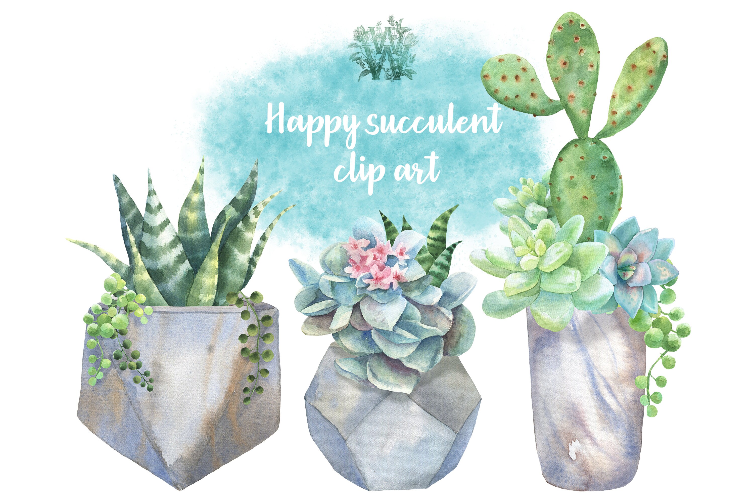 Watercolor Succulent clipart cute cacti clip art cactus png | Etsy