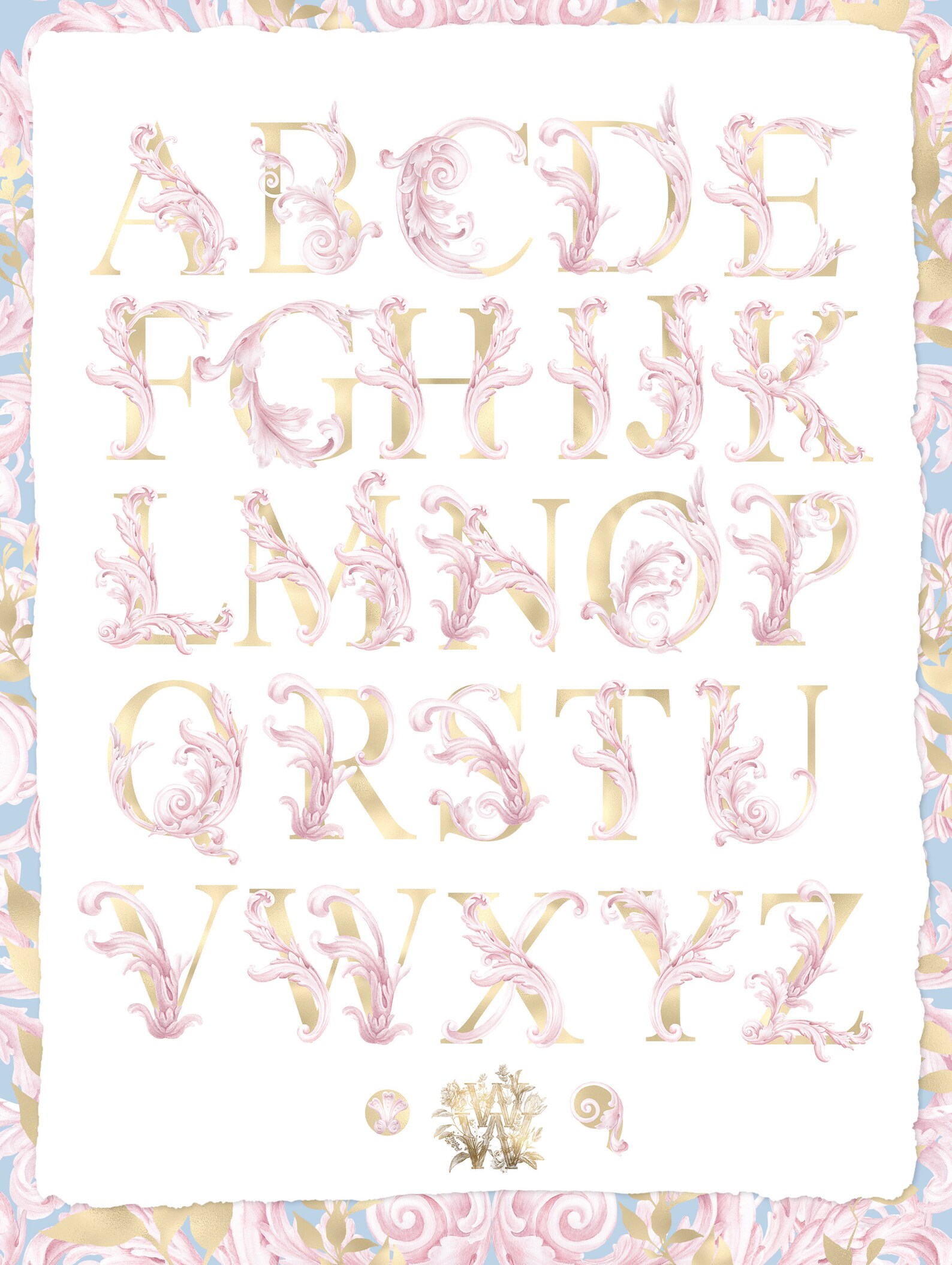 Hand-drawn Ornate Pink Alphabet Clipart, Princess Monogram Letters ...
