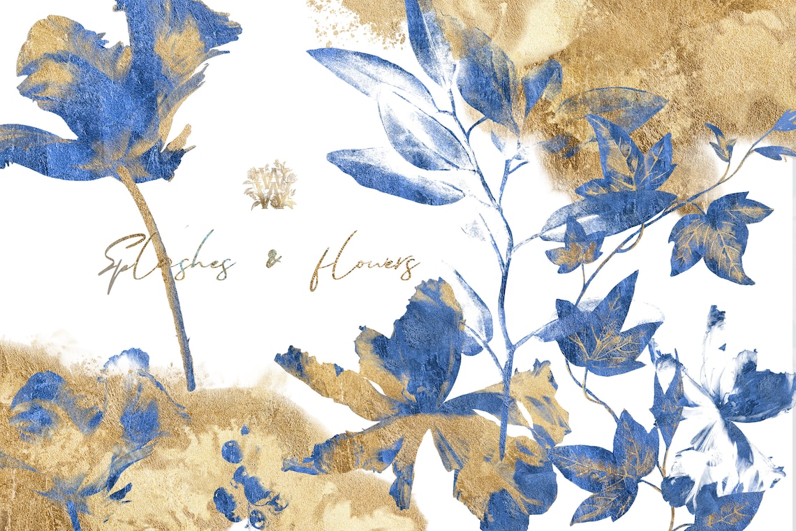 Gold and Blue Flower Clipart Gold Foil Abstract Shapes Clip - Etsy