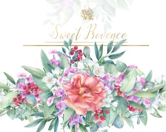 Peach Floral Wedding Bouquets Clip Art Watercolor Rose Flower | Etsy