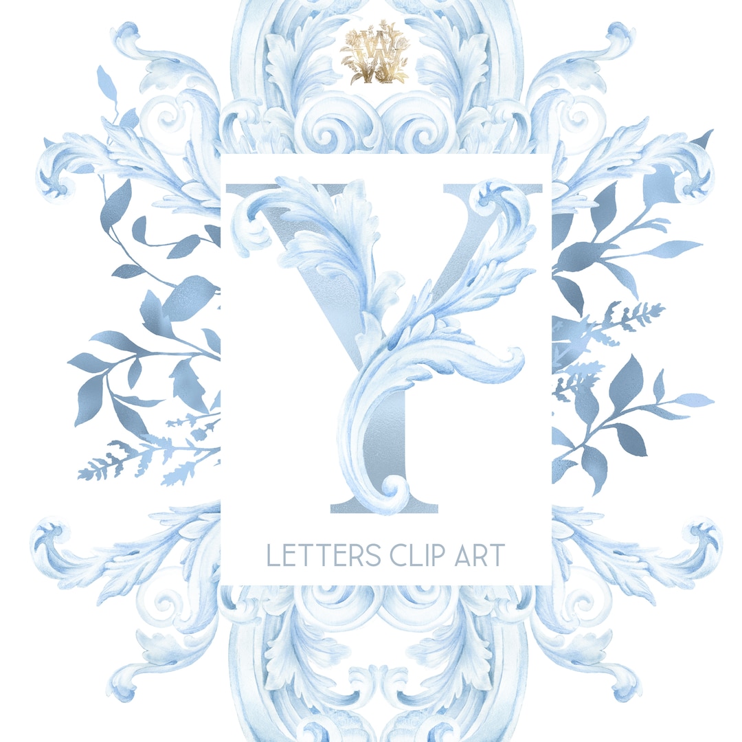 Blue Royal Letters Clipart, Baby Shower Monogram Clip Art, Winter Frost ...