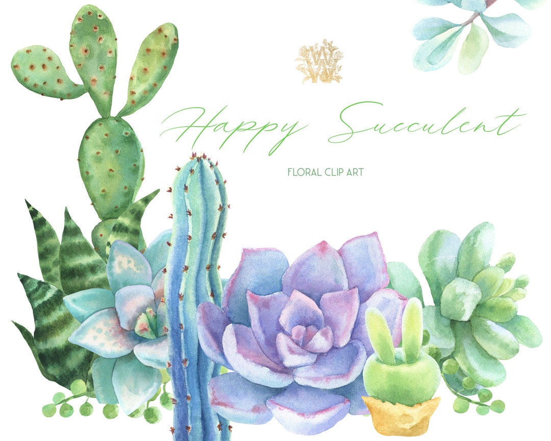 Watercolor Succulent Clipart, Cactus Clip Art , Home Plants Png ...