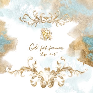 Gold Foil Frames Clip Art, Baroque Clipart, Ornamental Wedding Border ...