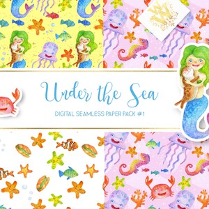 Watercolor Sea Ocean Digital Paper, Kids Party Seamless Backdrop ...