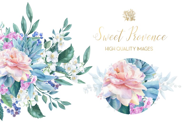 Peach Floral Wedding Bouquets Clip Art Watercolor Rose Flower | Etsy