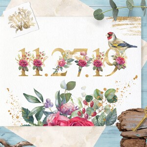 Watercolor Floral Alphabet Clipart: Gold Letters, Red Roses (PNG ...