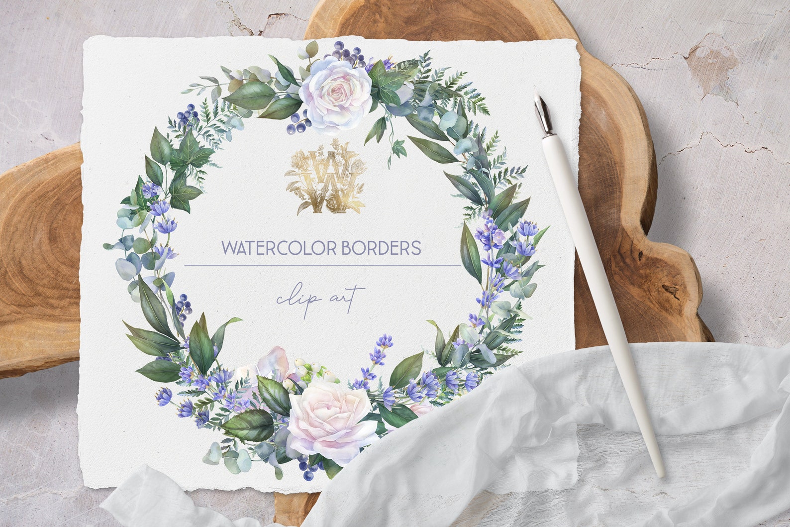 White Rose Border Clip Art Watercolor Floral Wedding Frame | Etsy