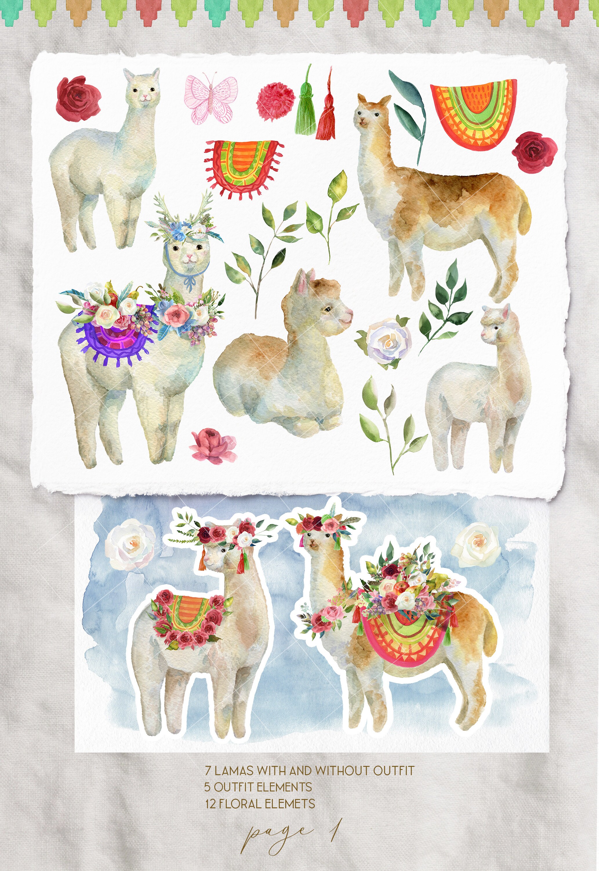 Llama Watercolor Alpaca Clipart Cute Animal Baby Shower Tribal Wedding ...