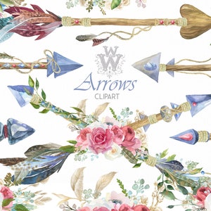 Watercolor Arrow Clip Art, Boho Wedding Clipart Ethnic Tribal ...