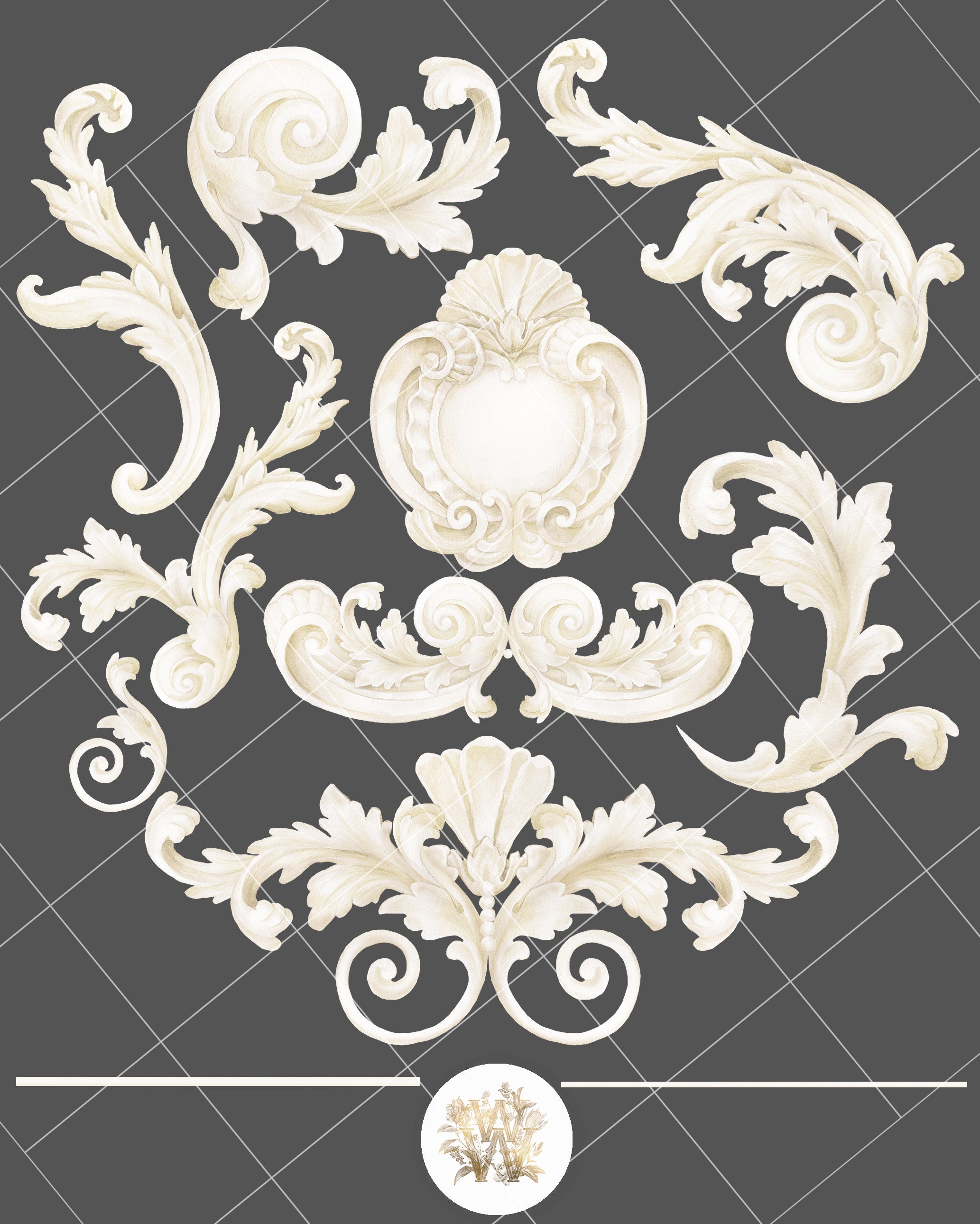 Fretwork ornaments clip art ornate architecture elements | Etsy