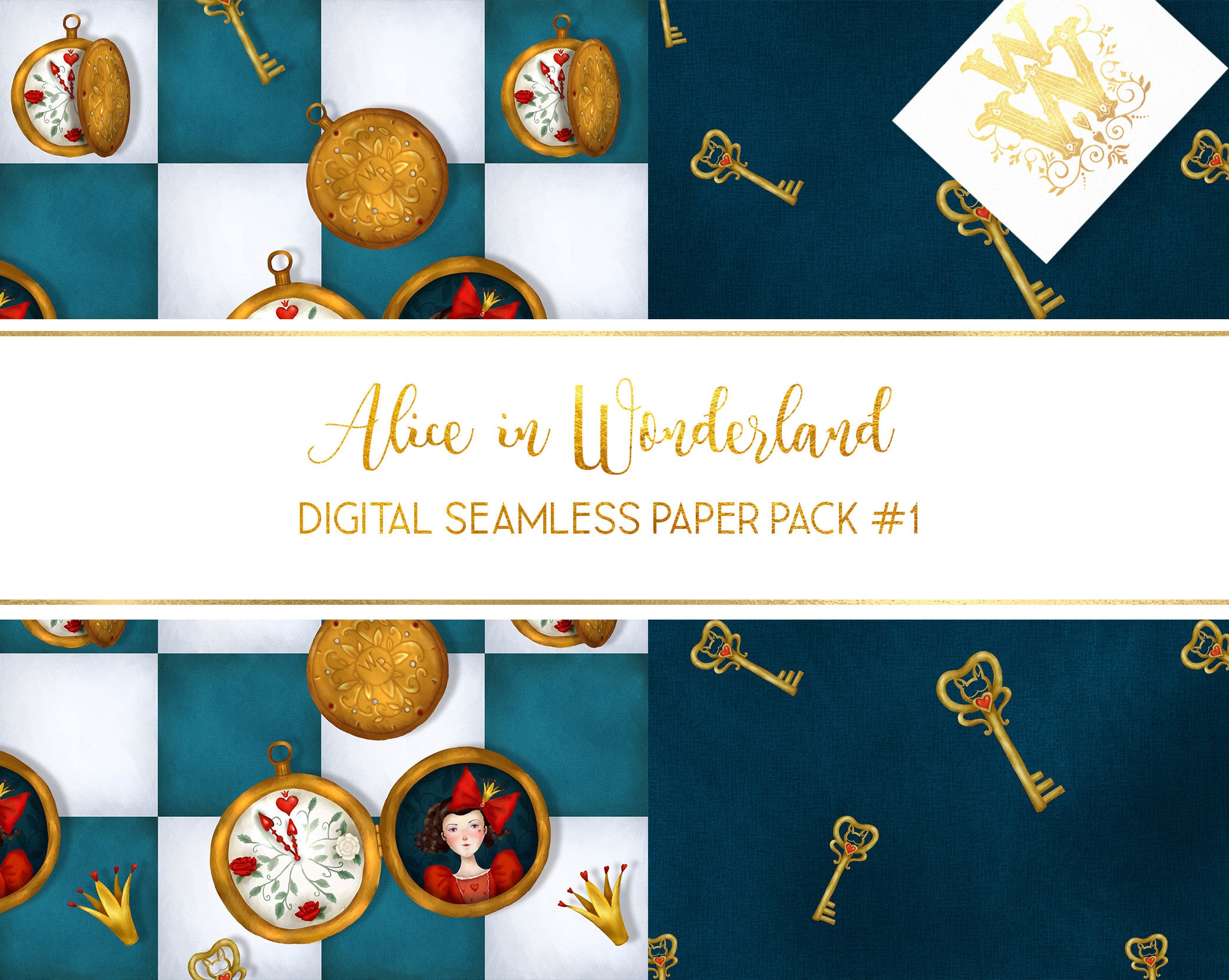 Alice in Wonderland Digital Paper Pack Seamless Fantasy - Etsy