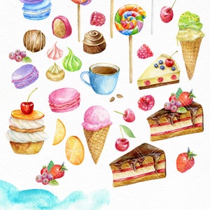 Watercolor Food Clipart, Sweets Candy Cake Macaroon Clip Art ...