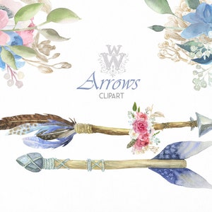 Boho Watercolor Arrow Clipart – Hand-painted Floral Arrows & Feathers ...