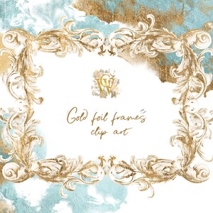 Gold Foil Frames Clip Art, Baroque Clipart, Ornamental Wedding Border ...
