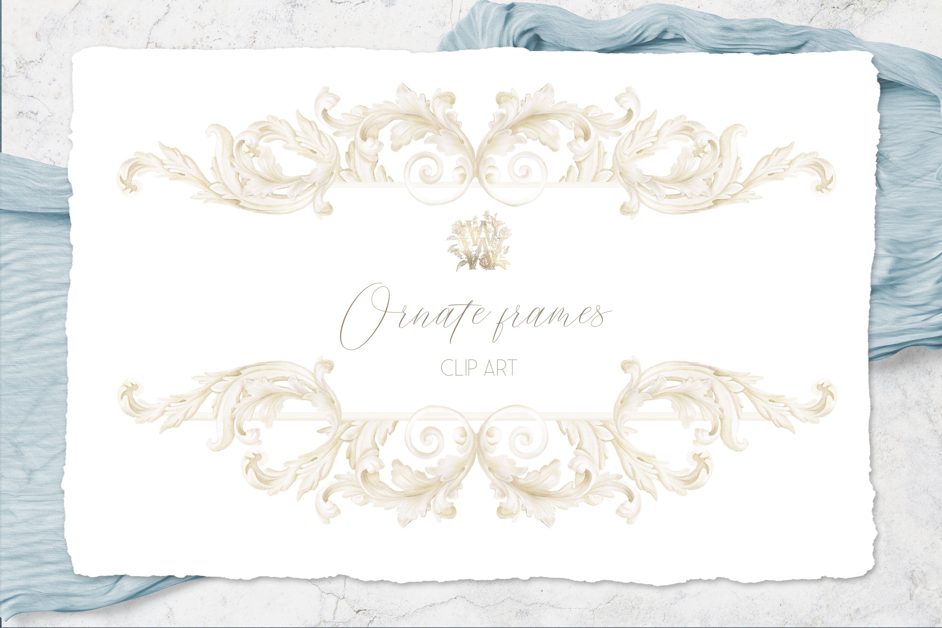 Watercolor Baroque Frames Clip Art, Ornaments Clipart, Vintage ...
