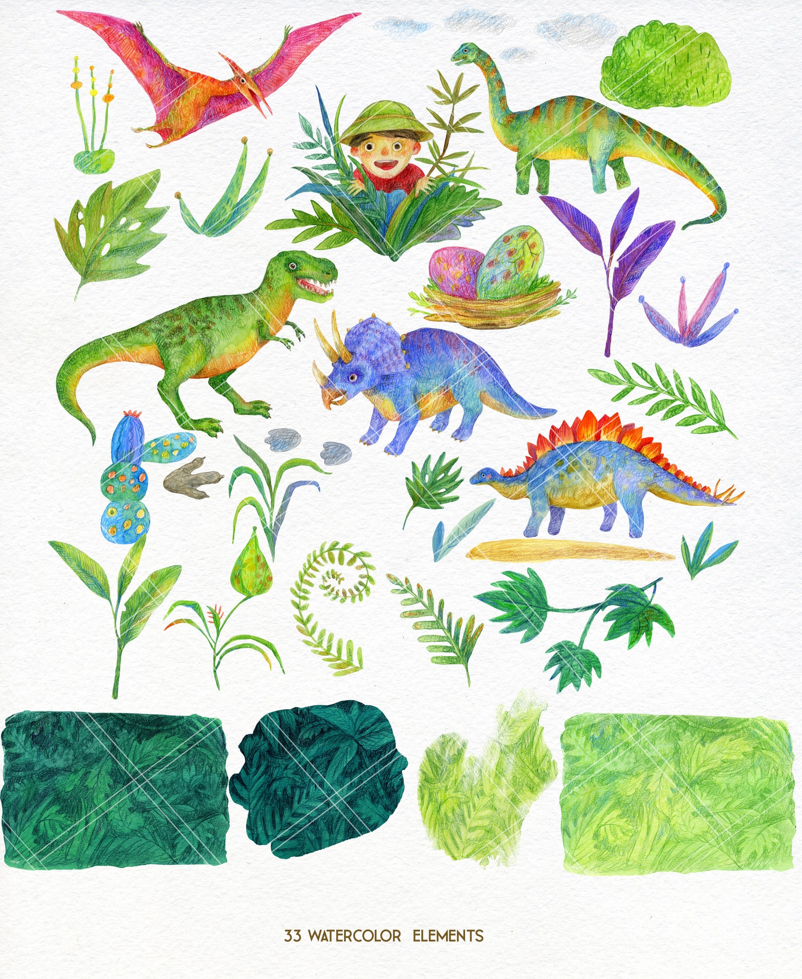 Dinosaur Watercolor clipart dino jungle safari clip art baby | Etsy