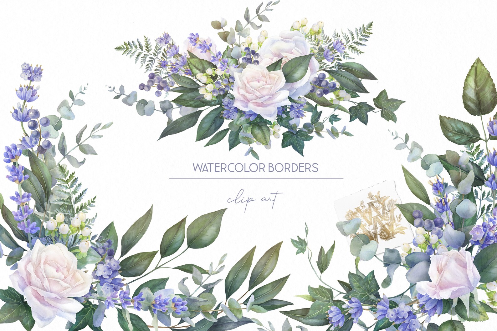 White Rose Border Clip Art Watercolor Floral Wedding Frame | Etsy