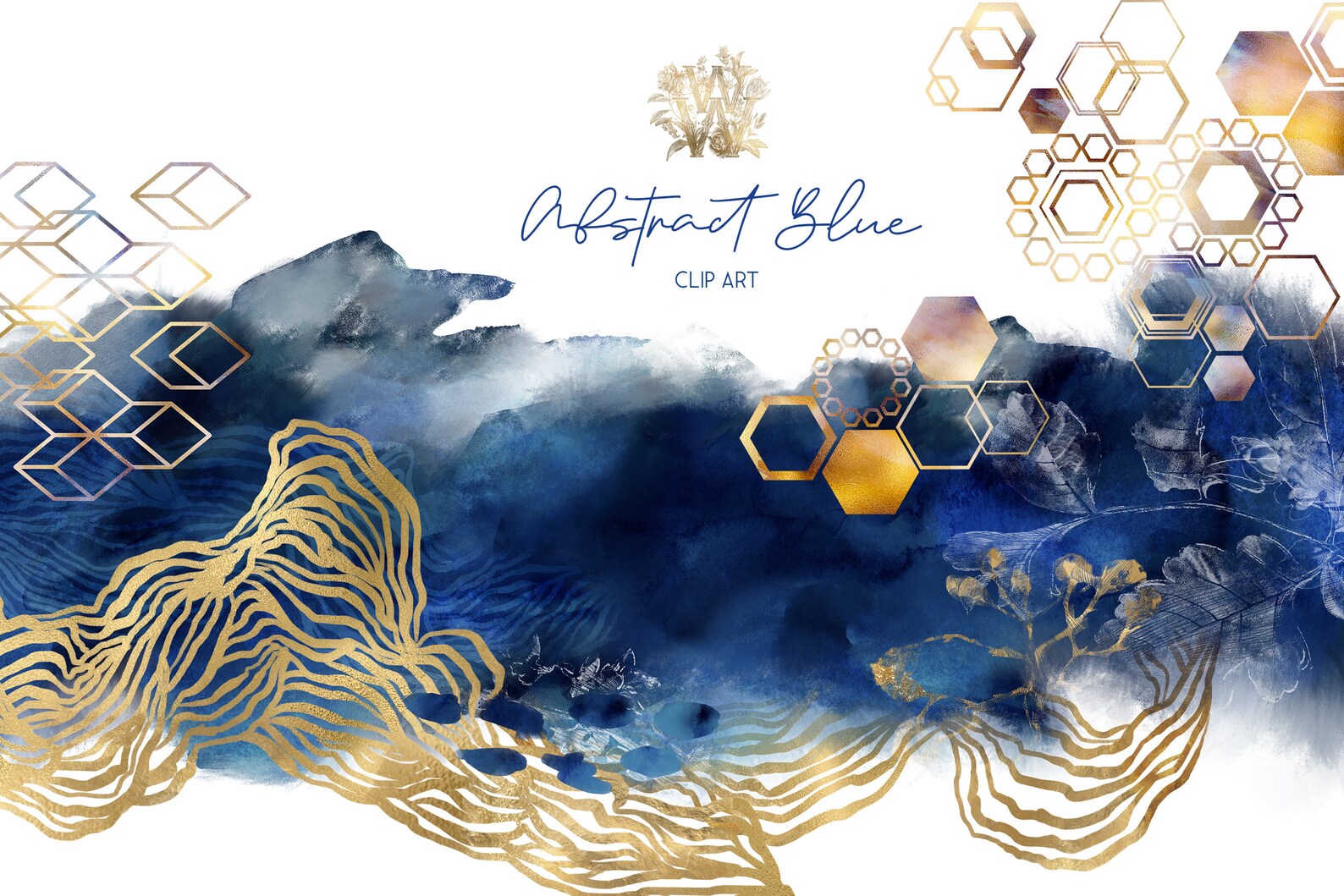 Blue and Gold Watercolor Shapes Clipart Abstract Collage Clip - Etsy Canada