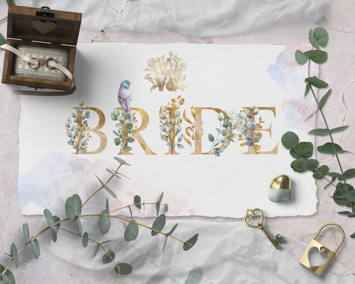 Eucalyptus Alphabet Watercolor Clipart Gold Floral Letters | Etsy Australia