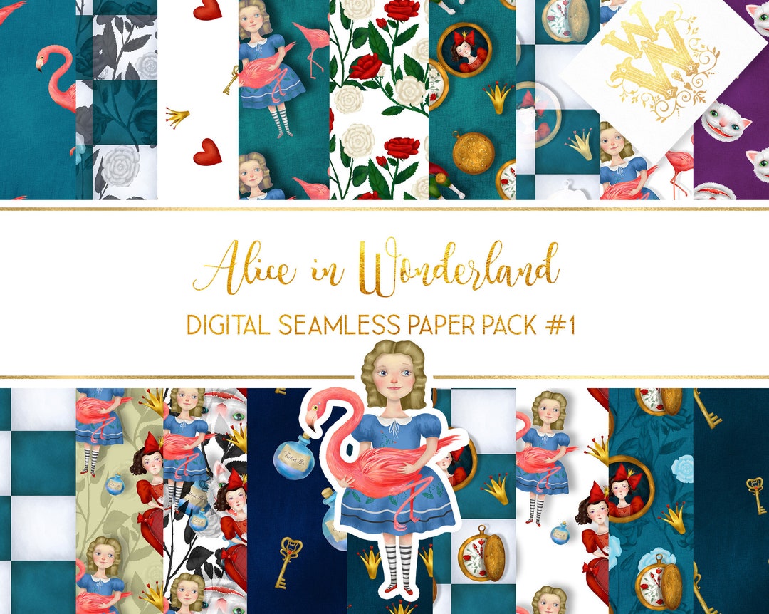 Alice in Wonderland Digital Paper Pack, Seamless Fantasy Backdrop ...