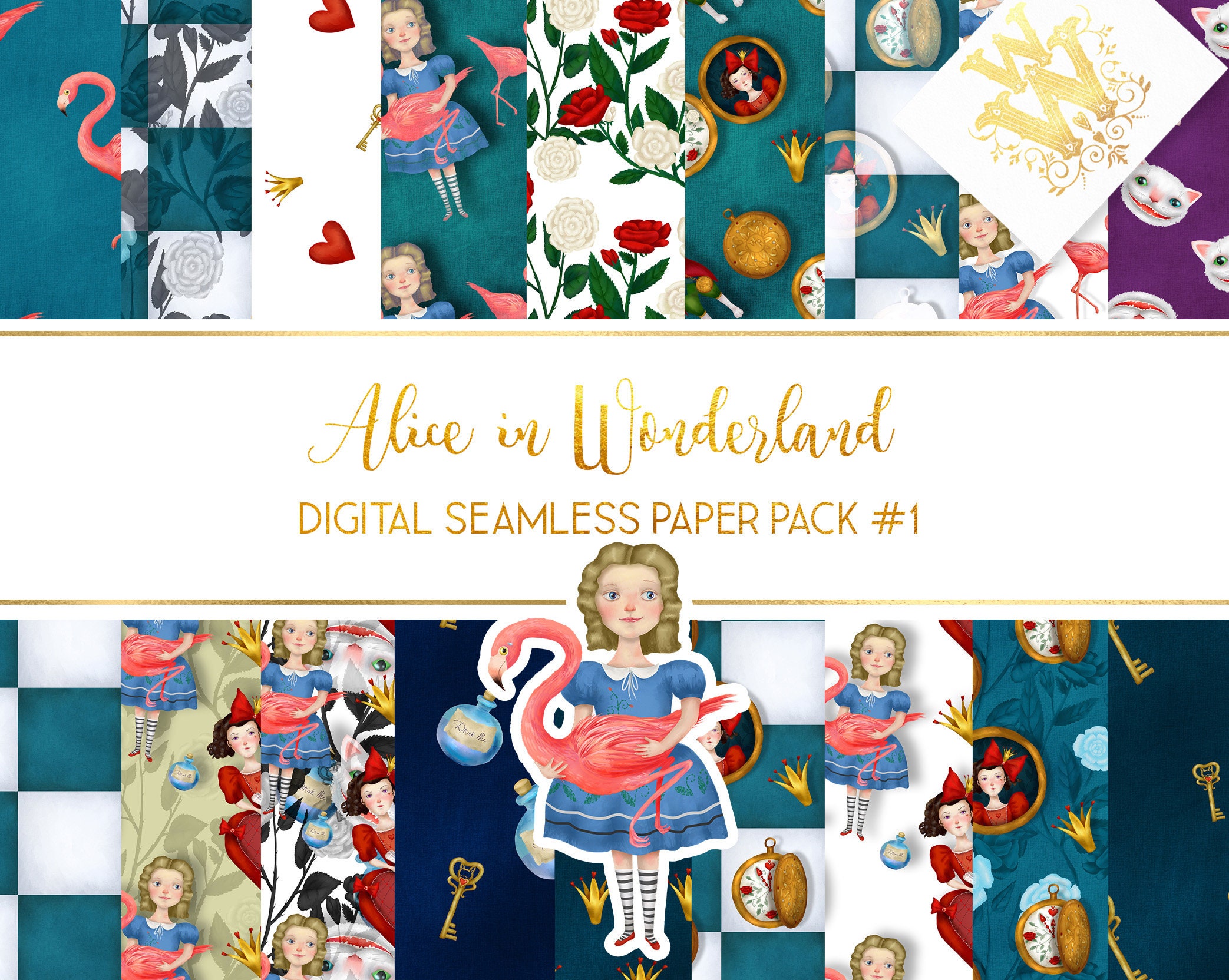 Alice in Wonderland Digital Paper Pack Seamless Fantasy - Etsy