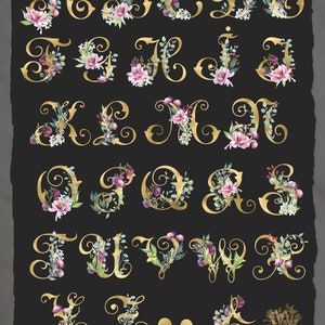 Gold Foil Floral Alphabet Clipart, Watercolor Flower Letters Clip Art ...